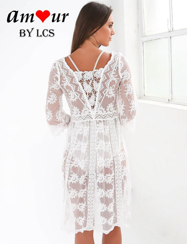 Pretty Sheer White Lace Beach Sun Dress – Amour Lingerie